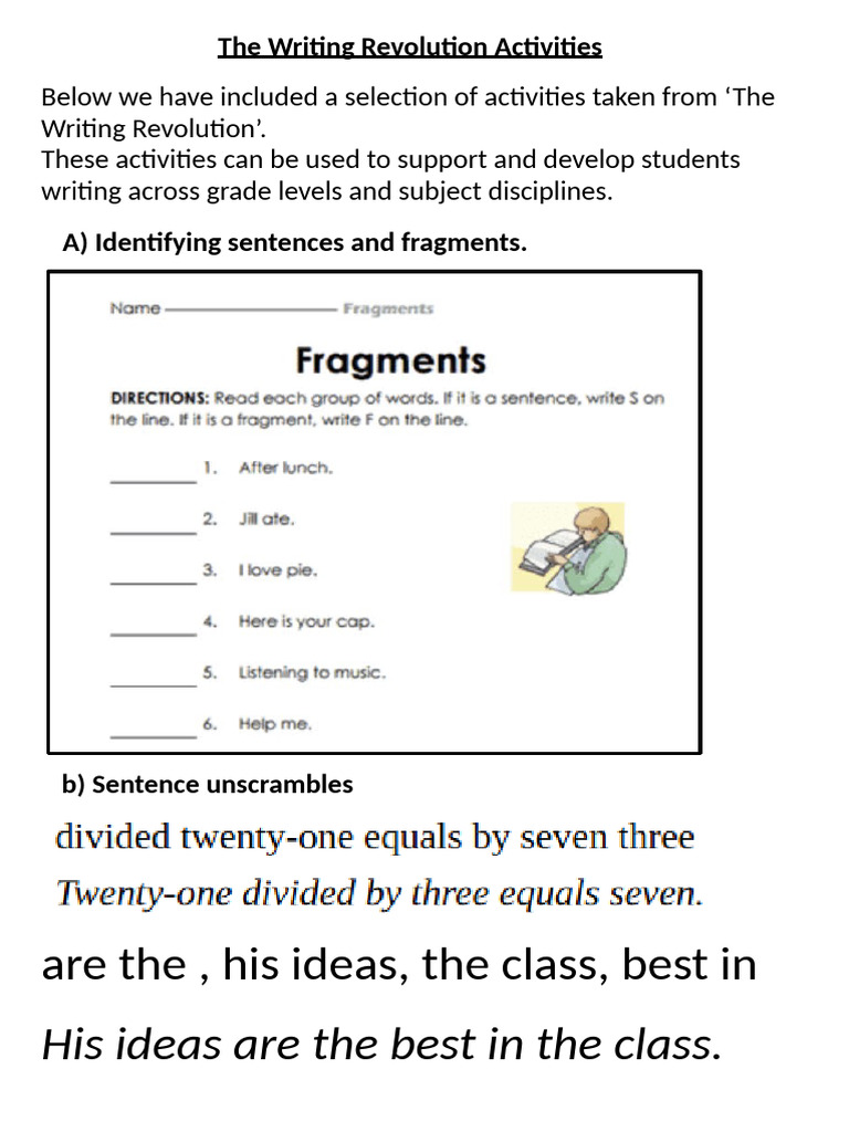 Writing Revolution Activities Guide | PDF