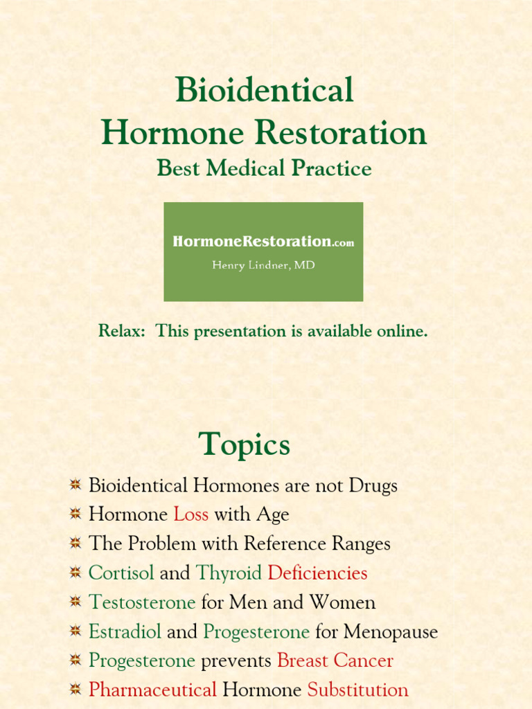 BHT - Best Medical Practice - Henry Lindmer MD | PDF | Bioidentical Hormone Replacement Therapy ...