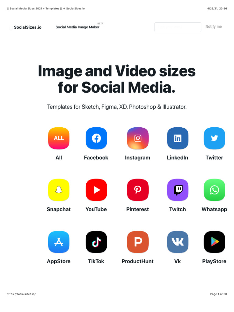 Social Media Sizes 2021 + Templates - SocialSizes - Io | PDF | Software ...