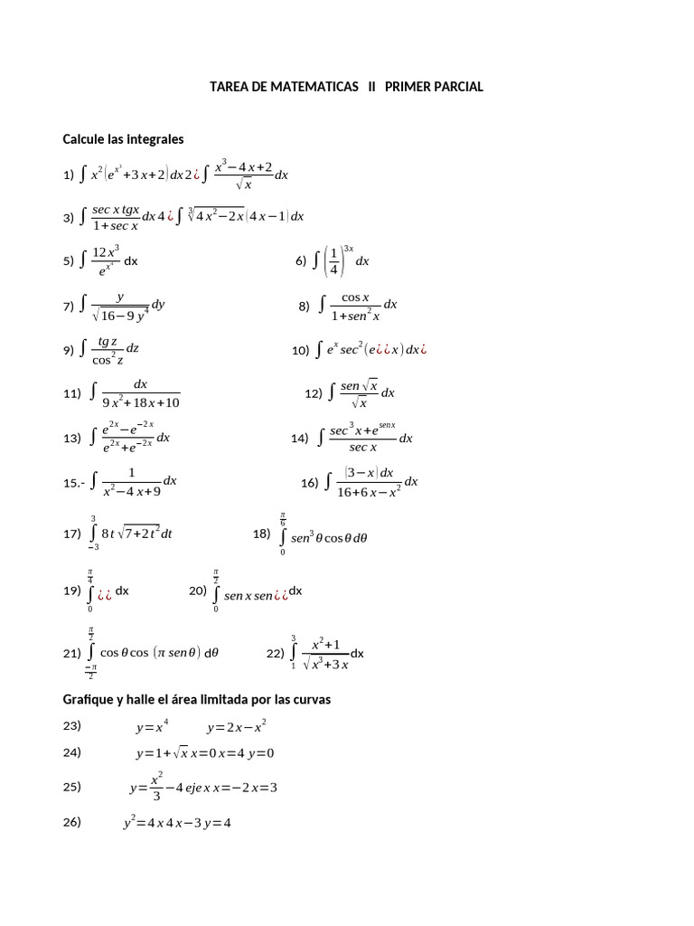 Tarea Mat Ii Primer Parcial | PDF | Integral | Geometría euclidiana