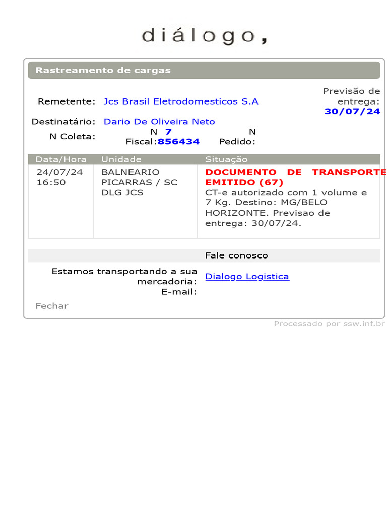 Rastreamento de Cargas - SSW Sistemas | PDF
