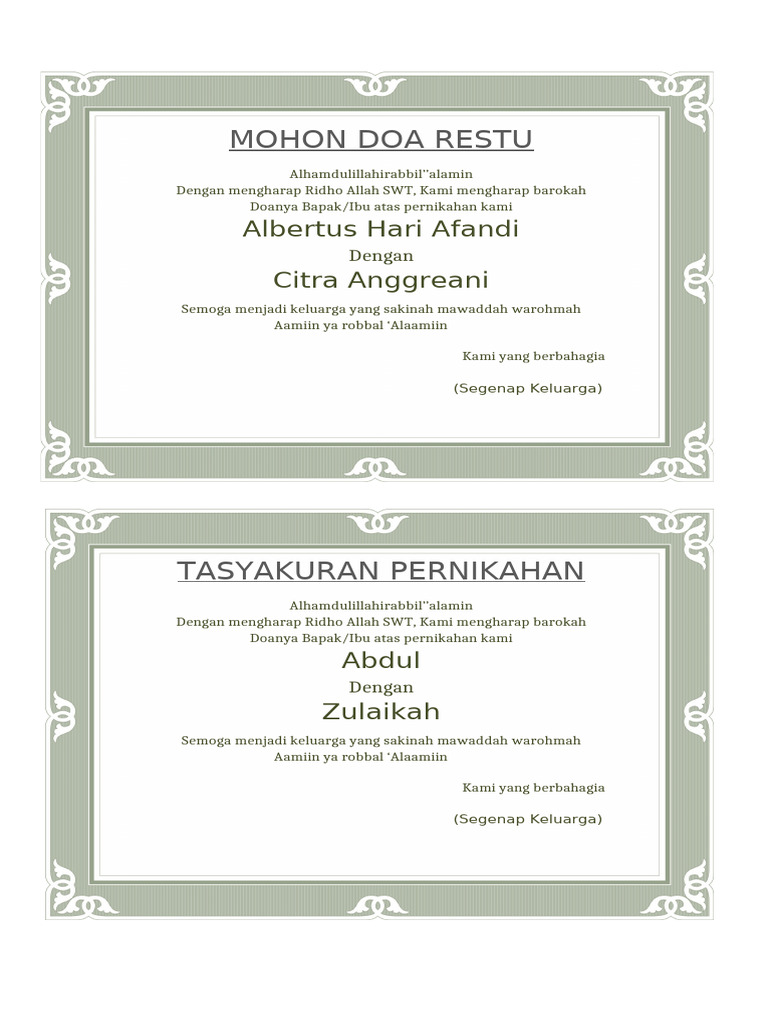 Template Doa Restu Pernikahan | PDF