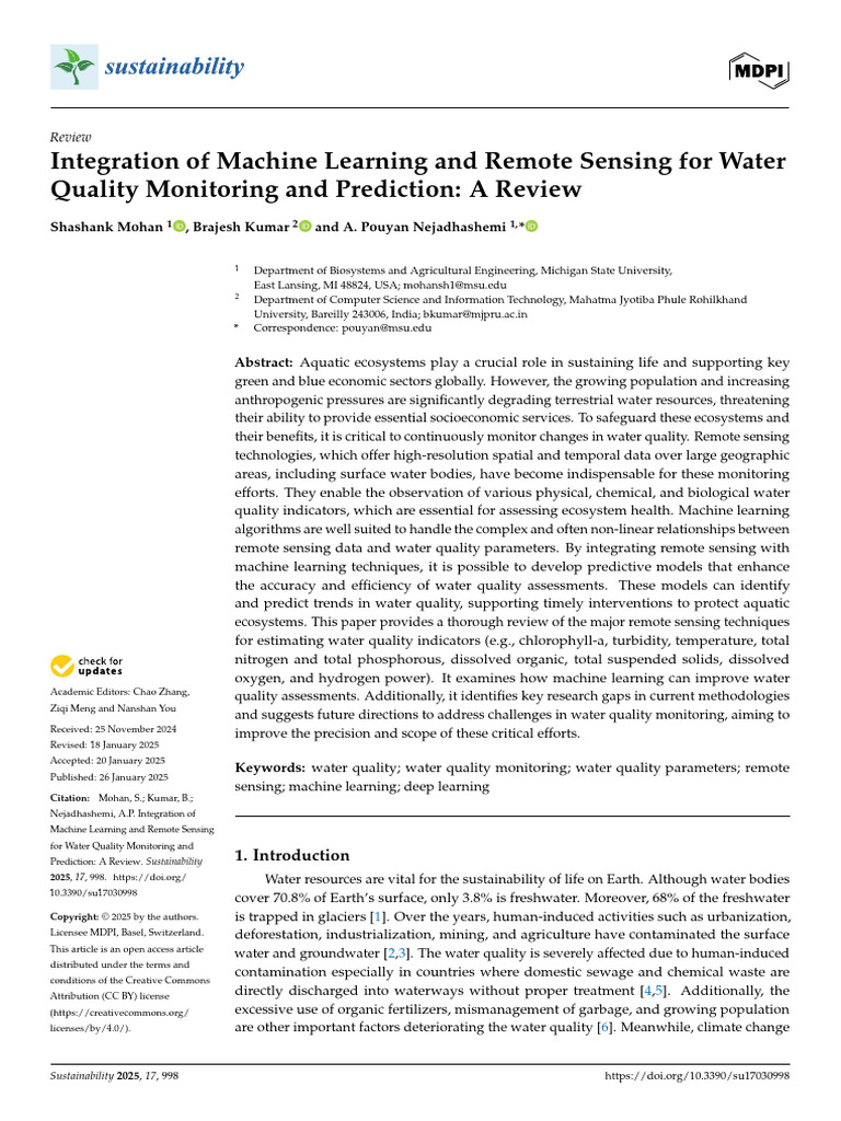Integration of Machine Learning and Remote Sensing | PDF | Remote Sensing | Water Quality