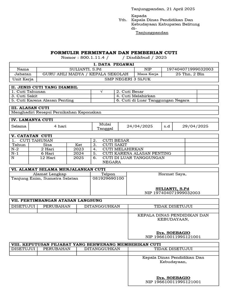 Form Cuti Tahunan | PDF