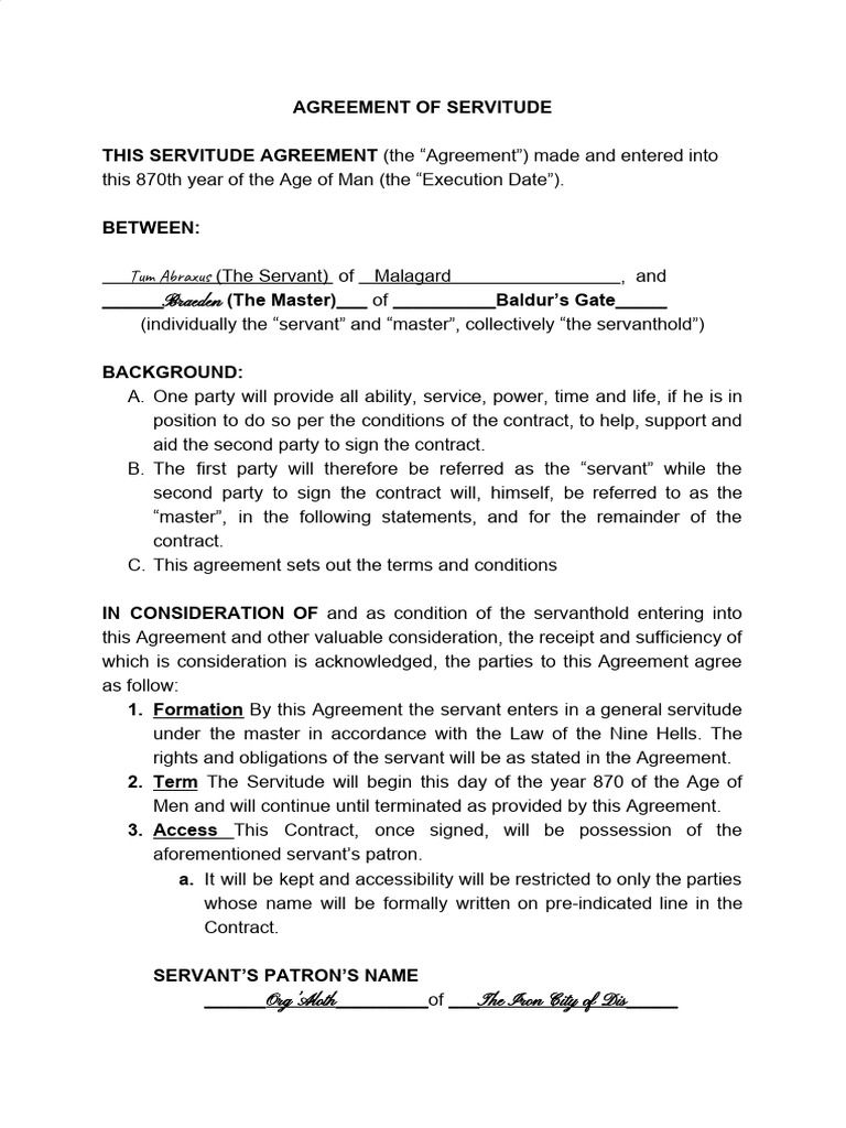 Tums Servitude Agreement Contract | PDF | Justice | Crime & Violence