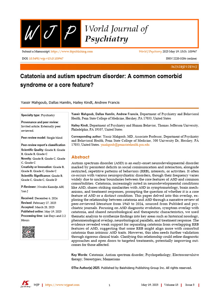 Catatonia and Autism Spectrum Disorder Analysis | PDF | Autism | Mental ...