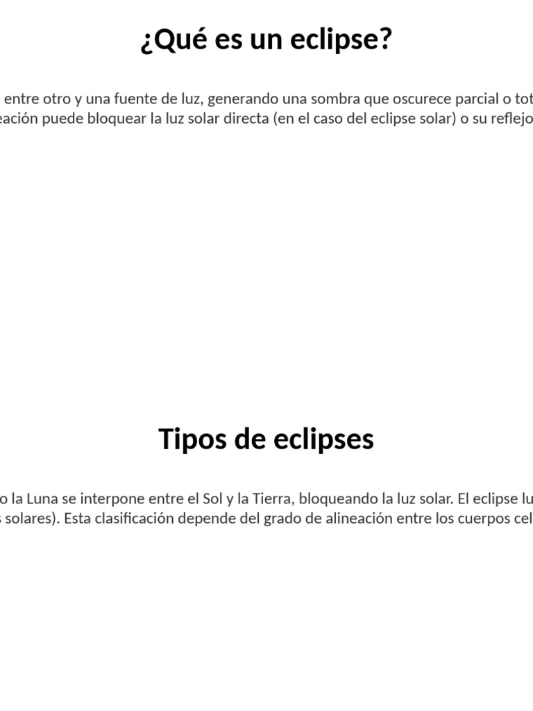 Presentacion Eclipses 8 Diapositivas 2parrafos | PDF