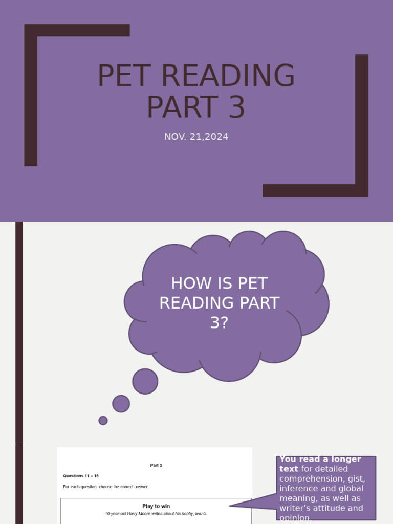PET Reading Part 3 Tips and Homework | PDF