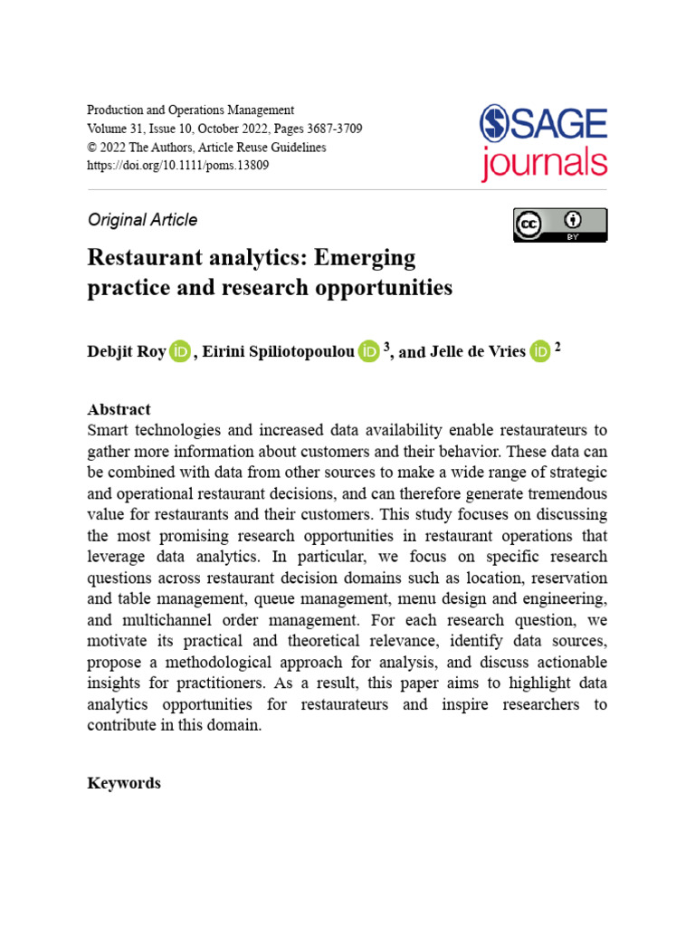 Restaurant Analytics: Research Insights | PDF | Analytics | Point Of Sale