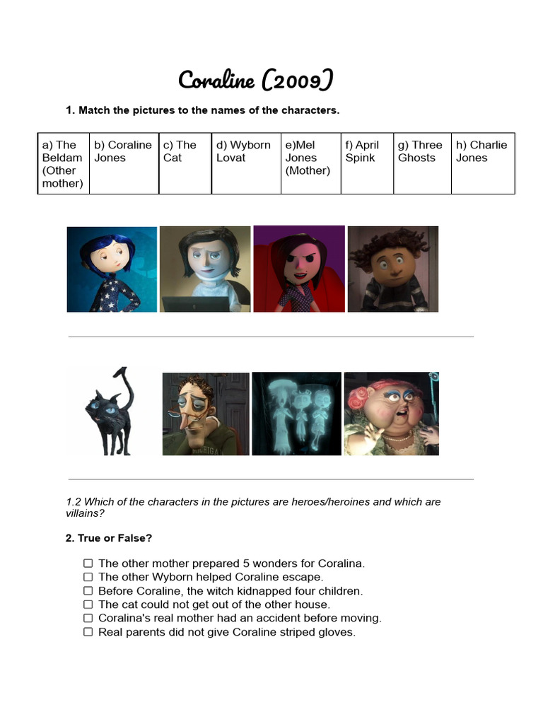 Coraline (Movie Quiz) (2) | PDF