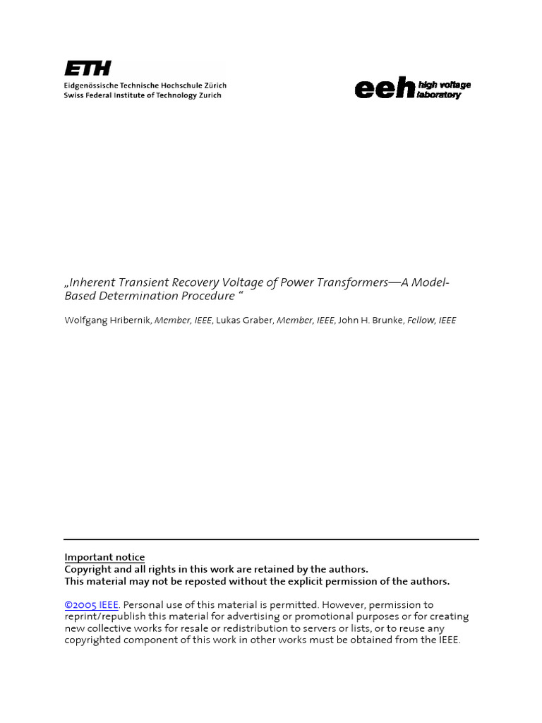Hribernik Graber Brunke IEEE Inherent Transient Recovery Voltage of Power Transformers | PDF ...