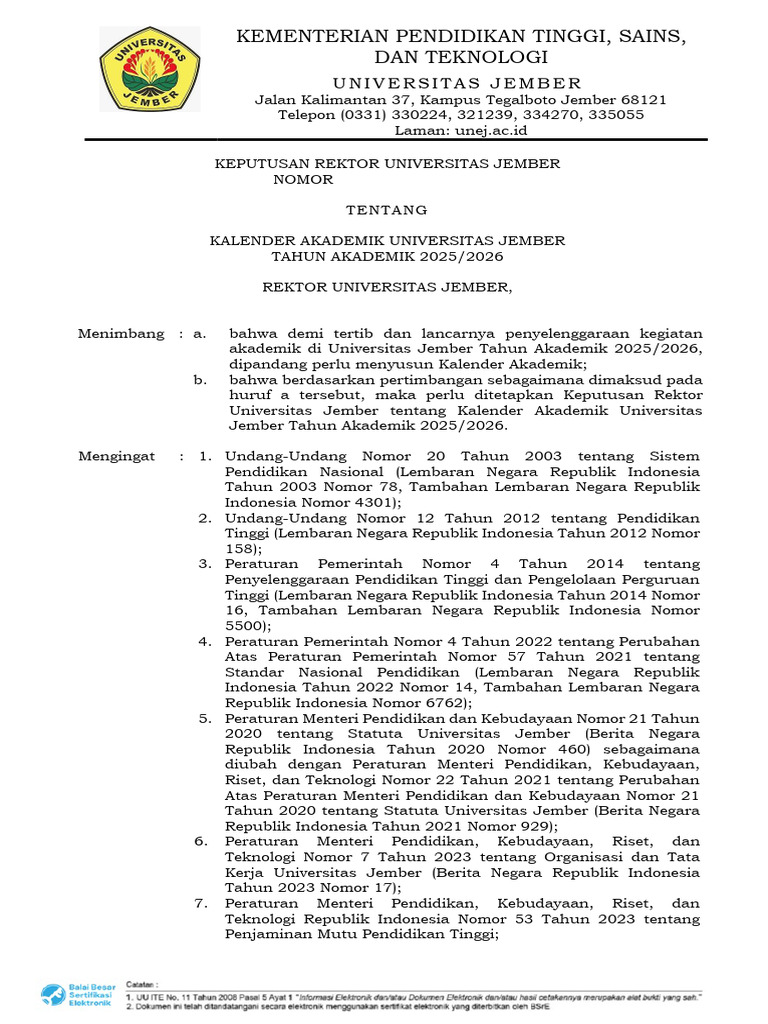 Kalender Akademik Unej 2025/2026 | PDF
