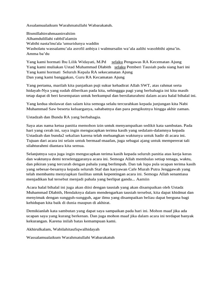 Contoh Sambutan Halbil | PDF