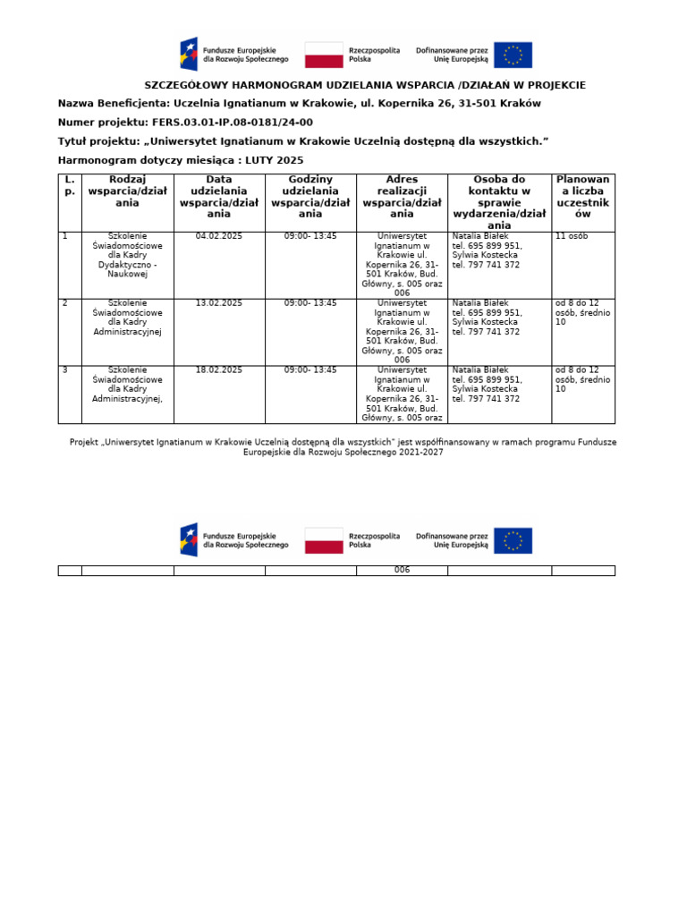 Harmonogram Wsparcia 2025 | PDF