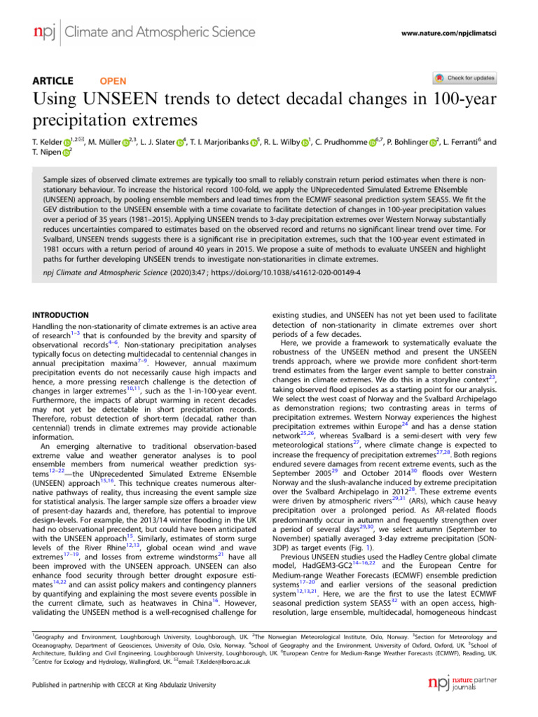 Using UNSEEN Trends To Detect Decadal Changes in 100-Year Precipitation ...