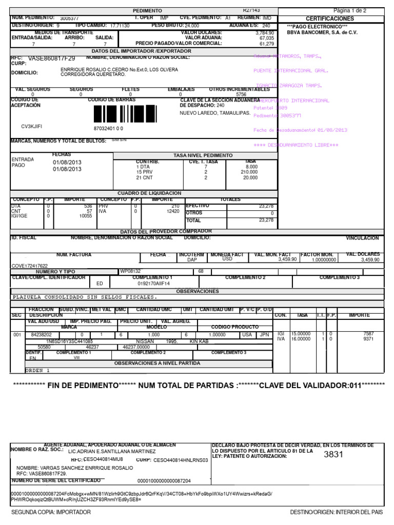 Pedimento Caravan 2 | PDF | Bancario | Business