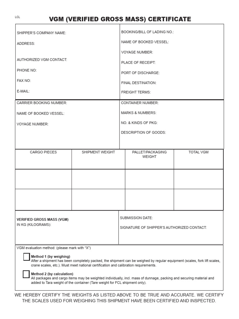 VGM Form LCL Interactive 1 | PDF