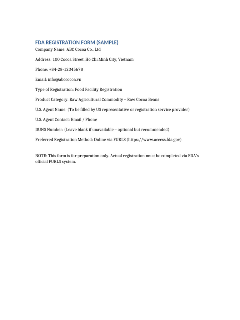 FDA Registration Form ABC Cocoa | PDF