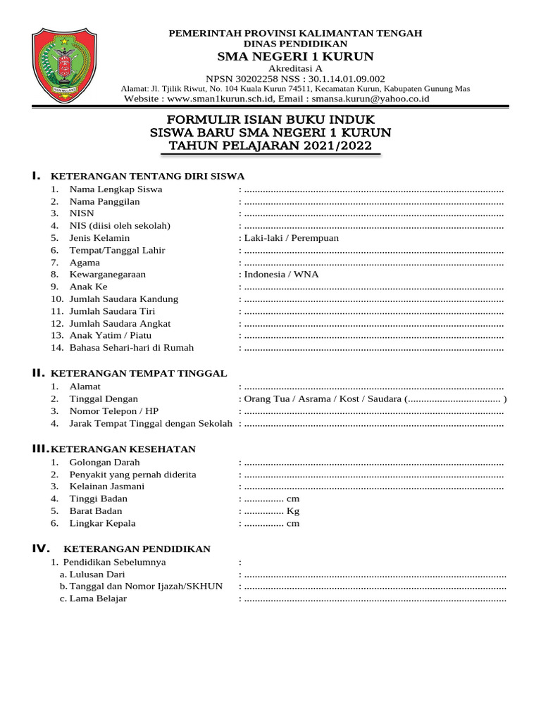 Formulir Daftar Ulang Isian Duk Siswa | PDF