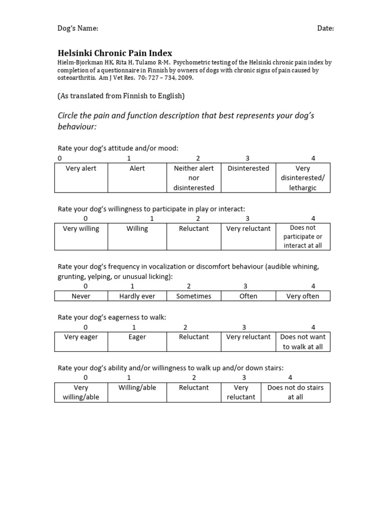 Helsinki Chronic Pain Index | PDF | Diseases And Disorders