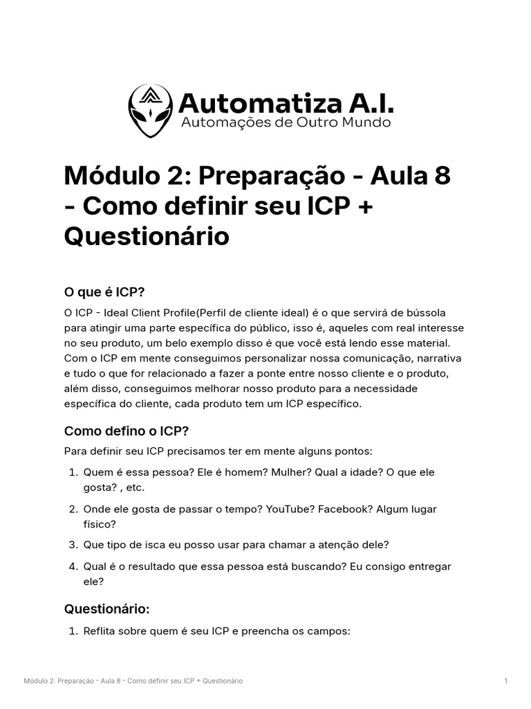 Módulo 2 Preparação - Aula 8 - Como Definir Seu ICP - Questionário ...