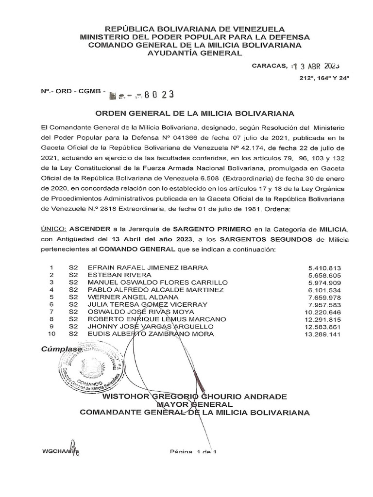 Orden Gral Comando General Sargento Primero | PDF