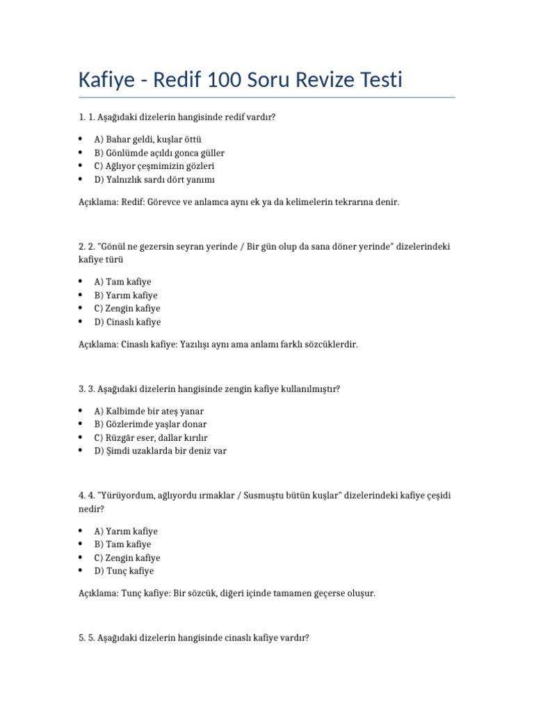 Kafiye Redif 100 Soru Revize 20 24 Guncel | PDF