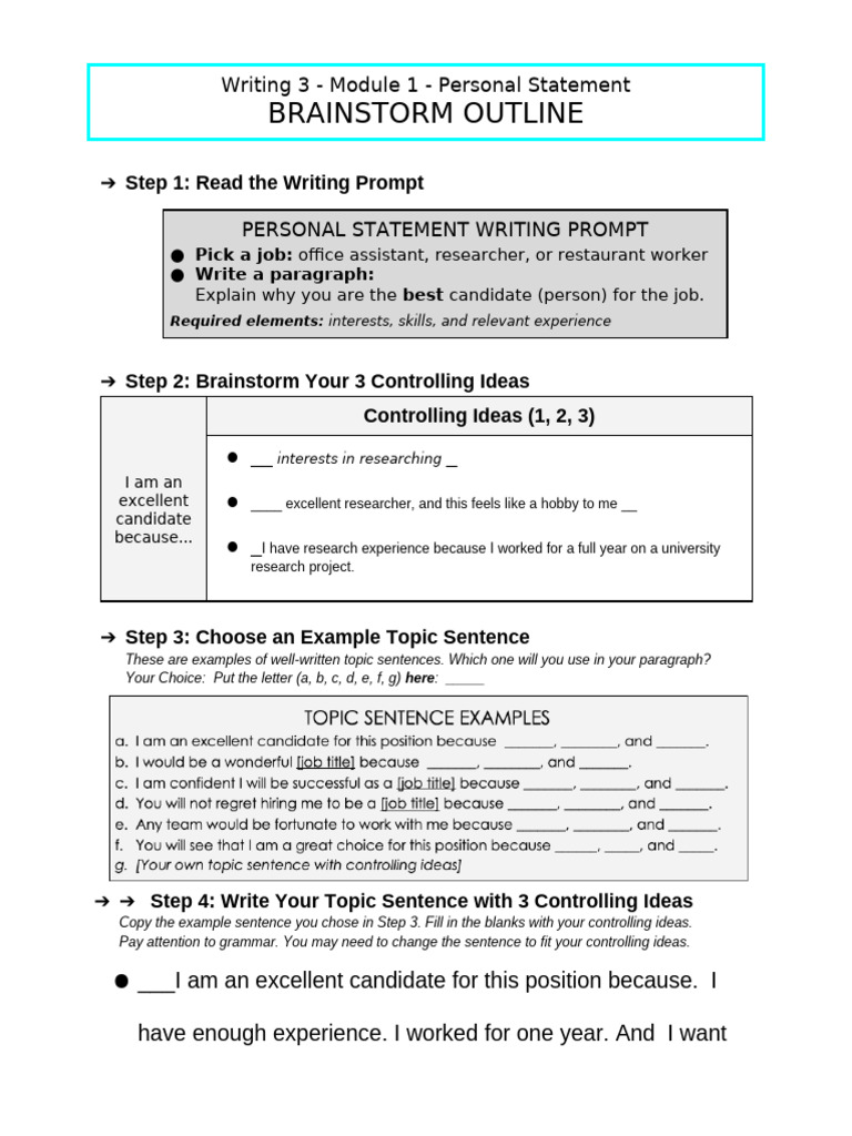 M1 Brainstorm Outline (Personal Statement) 1 | PDF