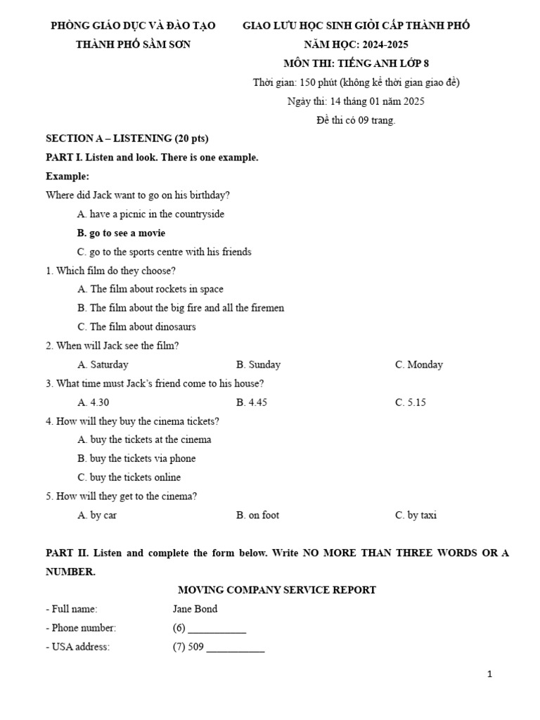 62. Đề Thi Hsg Anh 8 Sầm Sơn - Thanh Hoá 2024-2025 - merged | PDF | Atmosphere | Atmosphere Of Earth