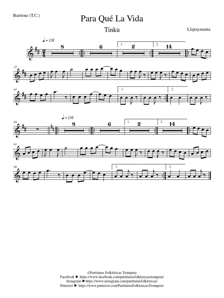 Tinku para Que La Vida - Llajtaymanta - Baritone (T.C.) | PDF