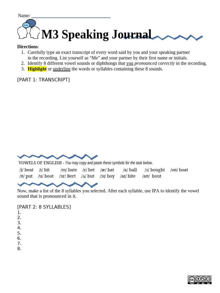 M3 Speaking Journal Instructions | PDF