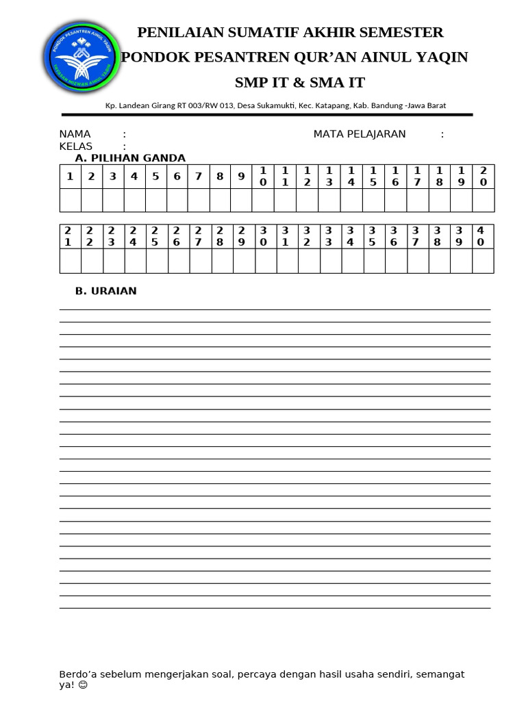 Format Lembar Jawaban Aya | PDF
