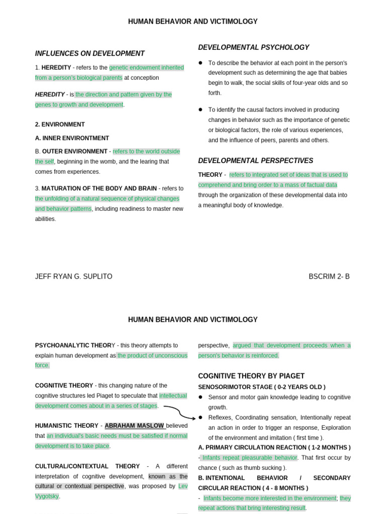 HUMAN BEHAVIOR AND VICTIMOLOGY ( 2ND YEAR ) | PDF | Thought | Behavioural Sciences