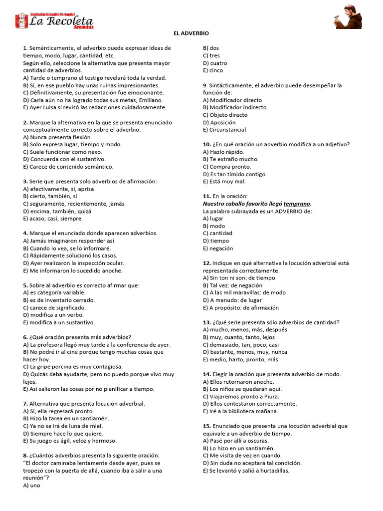 Ficha de Autoeval El Adverbio | PDF | Adverbio | Tipología Lingüística