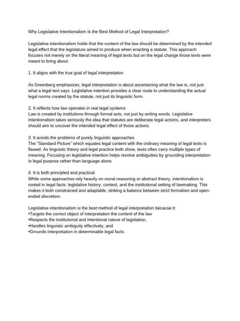 Benefits of Legislative Intentionalism | PDF