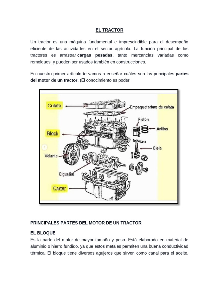 Partes del motor de un tractor | PDF | Pistón | Tractor