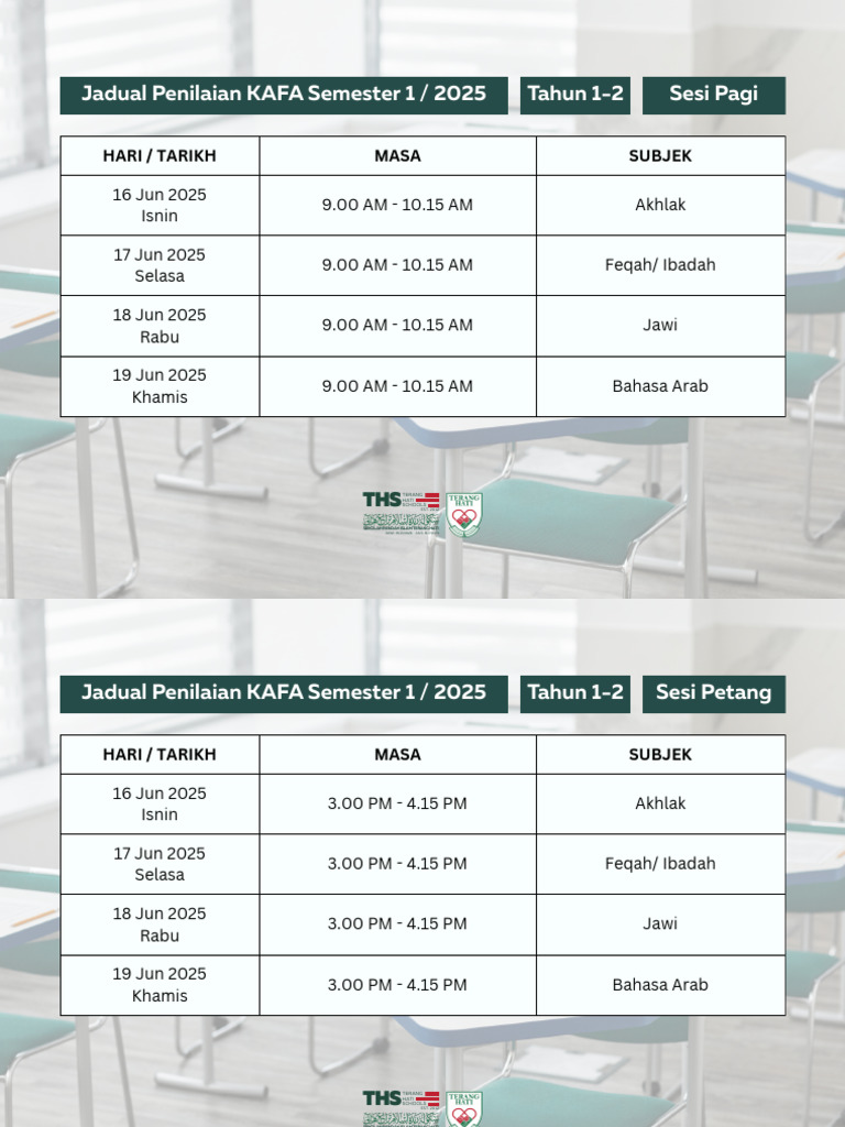 Jadual Penilaian Semester 1-2025 (KAFA) | PDF