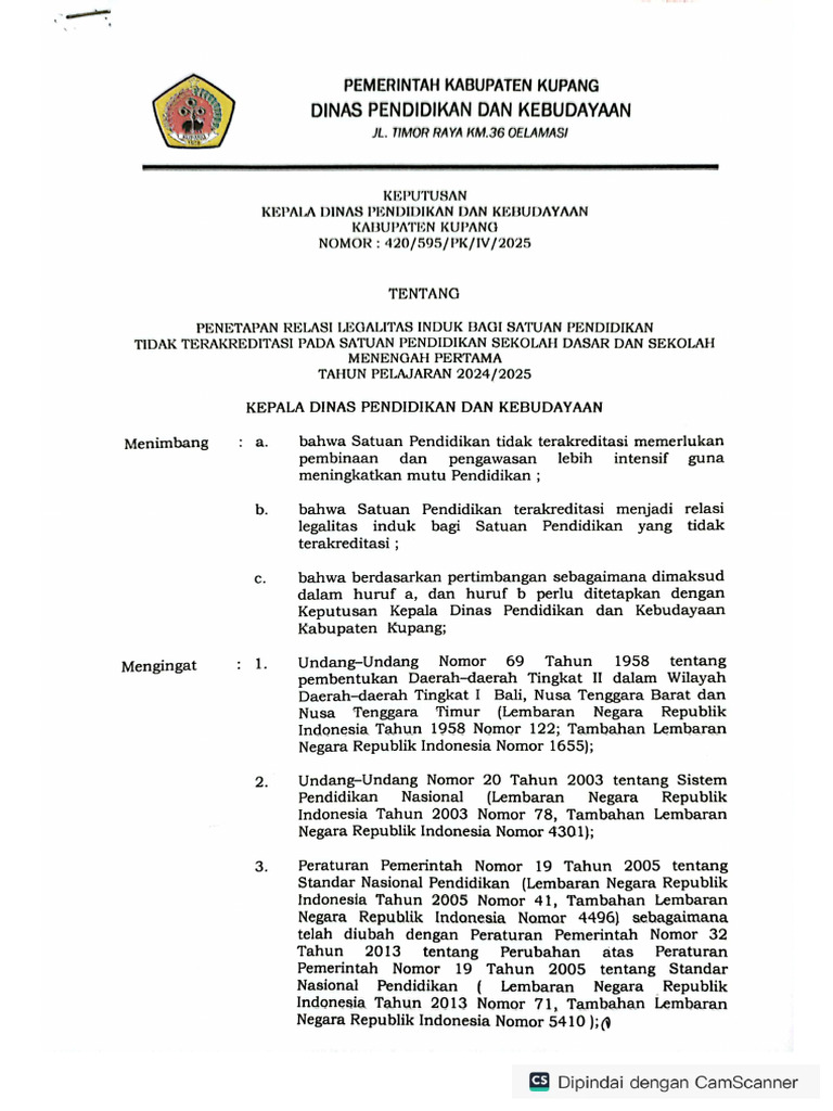 SK Kadis Tentang Relasi Legalitas Akreditasi US SDSMP 2025 | PDF