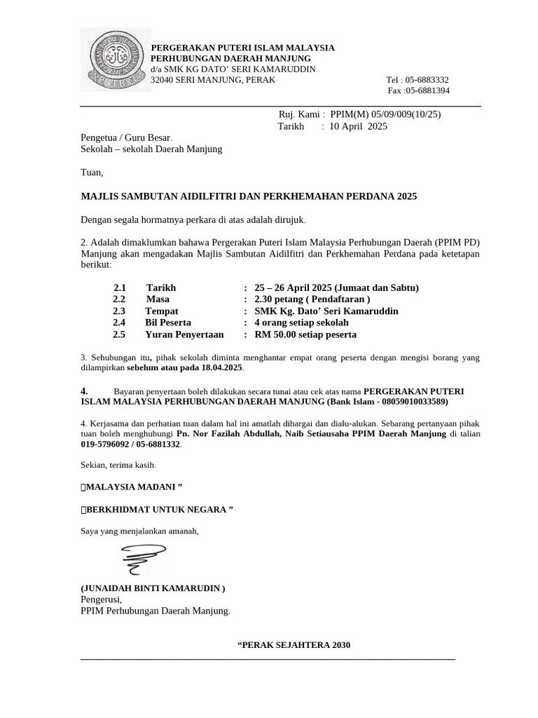 Surat Perkhemahan Ppim 2025 (Pengetua) | PDF
