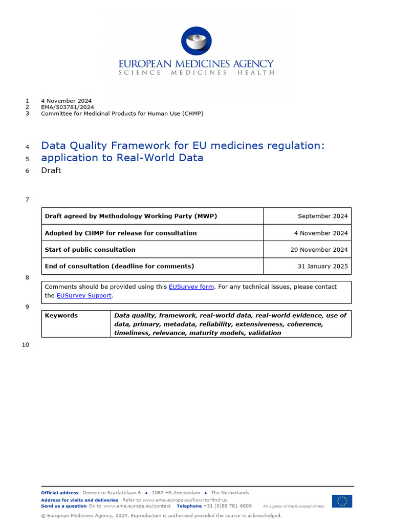 EU Data Quality Framework For EU Medicines Regulation | PDF | Data Quality | Data