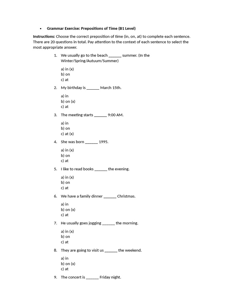 Grammar Exercise Preposition | PDF