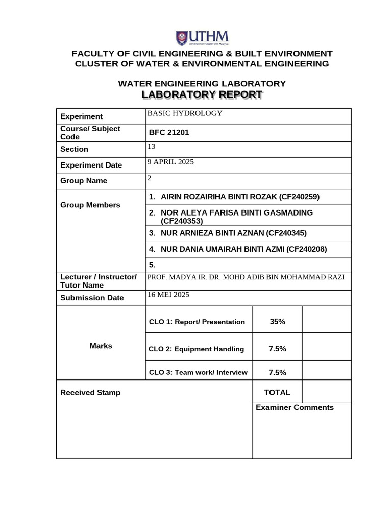 Lab Report Basic Hydrology - GP 2 | PDF | Surface Runoff | Hydrology