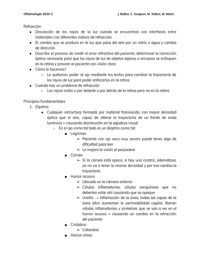 Defectos Refractivos y Corrección Visual | PDF | Ojo humano | Miopía