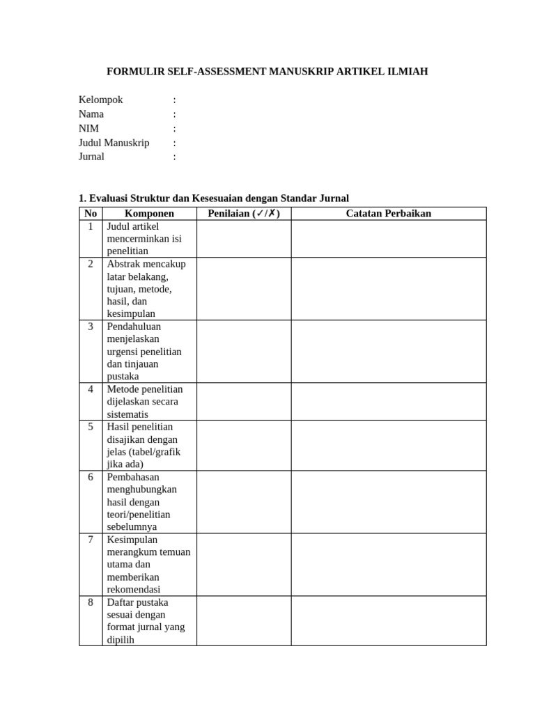 Formulir Self Assessment Manuskrip | PDF