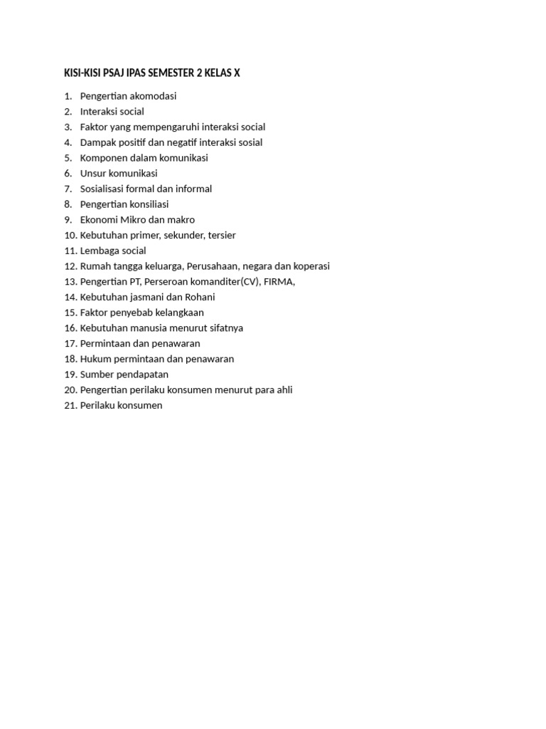 Kisi Kisis PSAJ IPAS Semester 2 | PDF