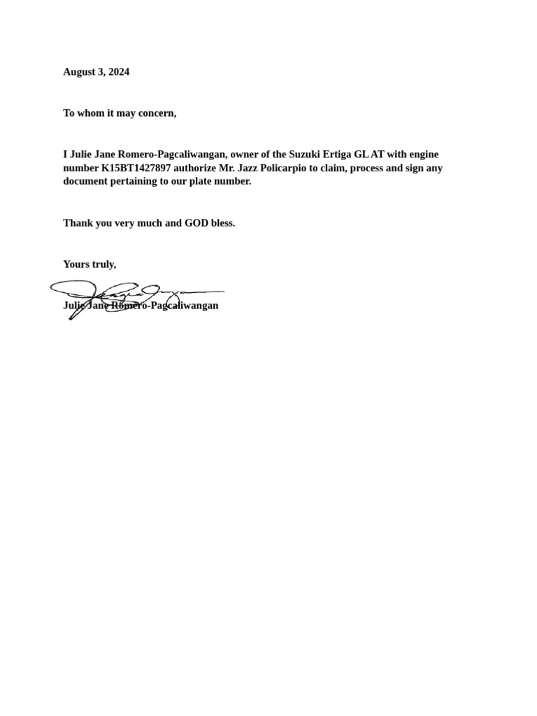 Authorization Letter Suzuki | PDF