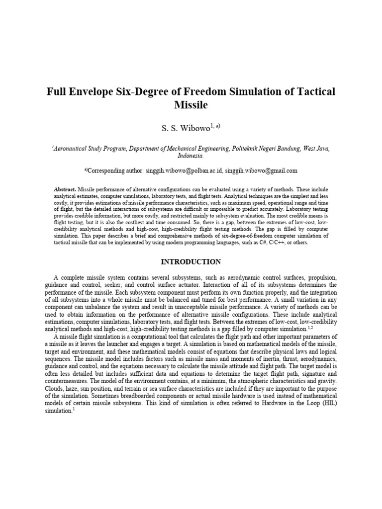 Full Envelope Six-Degree of Freedom Simulation of Tactical Missile ...