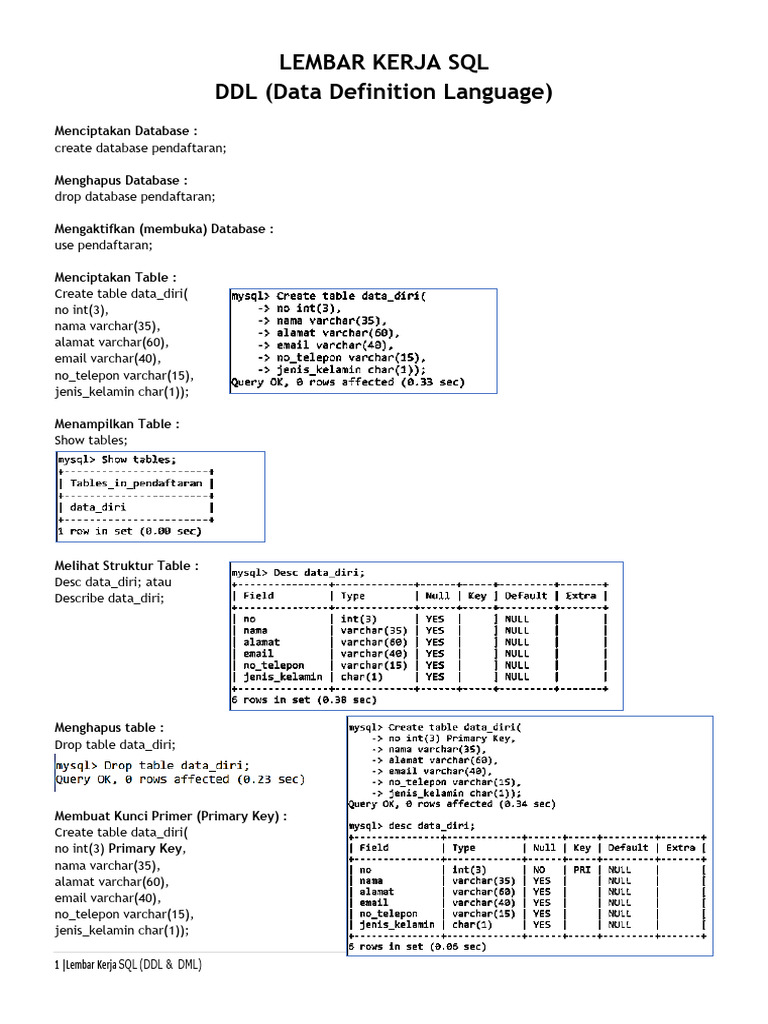Lembar Kerja SQL DDL-DML-RollBack-Commit | PDF