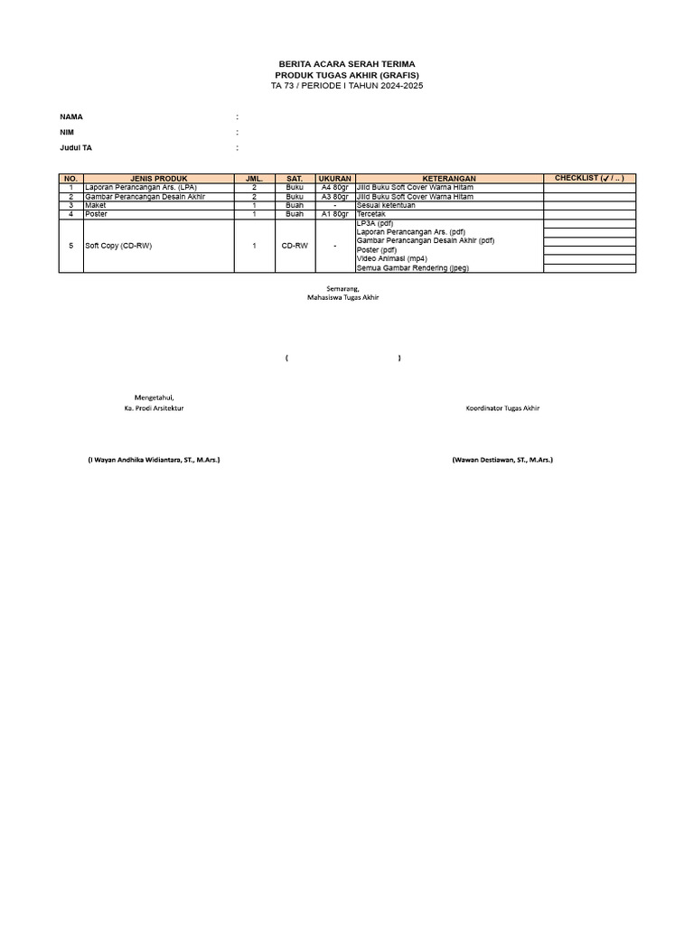 BAST List Produk TA Grafis | PDF