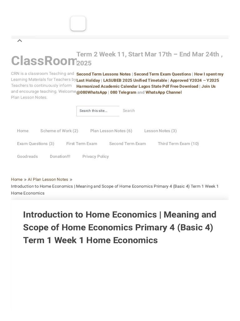Home Economics Overview for Primary 4 | PDF | Teachers | Home Economics